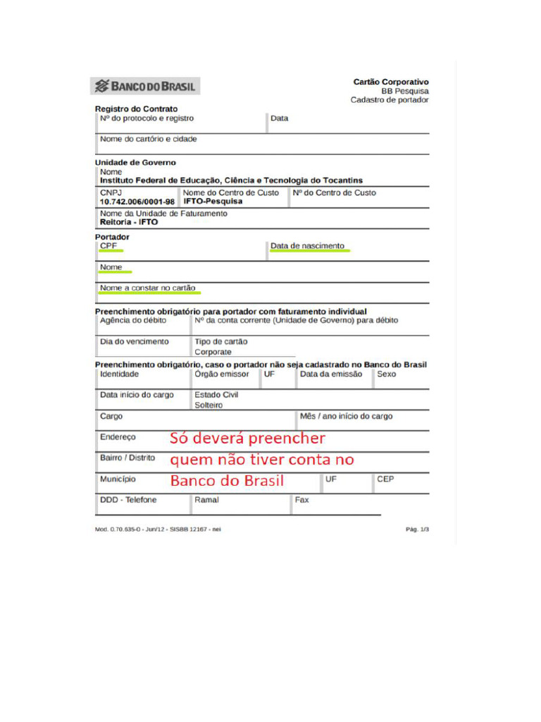 Modelo Do Preenchimento Do Formulário - Cartão Pesquisa | PDF