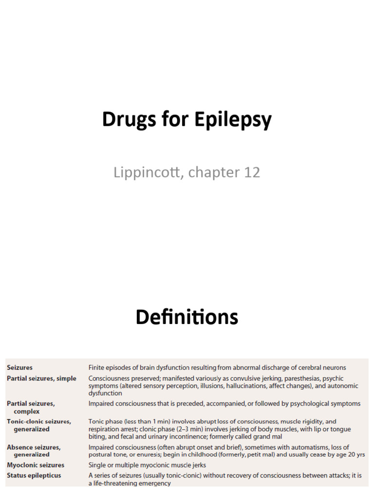 Drugs For Epilepsy: Lippincott, Chapter 12 | PDF | Epilepsy | Drugs