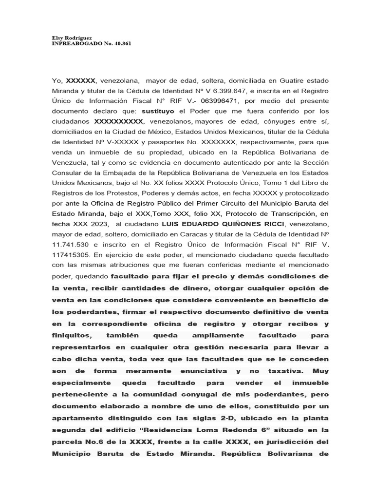 Sustitucion Poder | Descargar gratis PDF | Documento de identidad | Venezuela