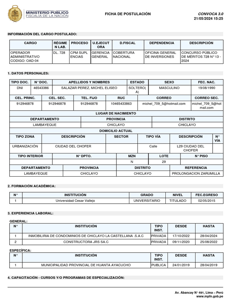 Ficha Postulacion | PDF