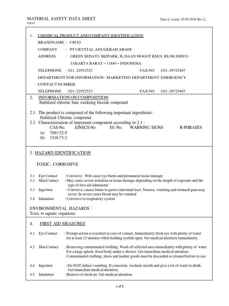 MSDS CM63 | Download Free PDF | Safety