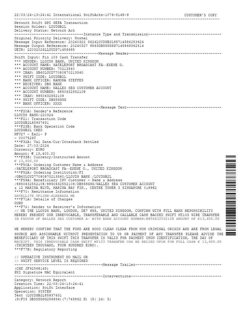 MT103 | PDF | Wire Transfer | Financial Services