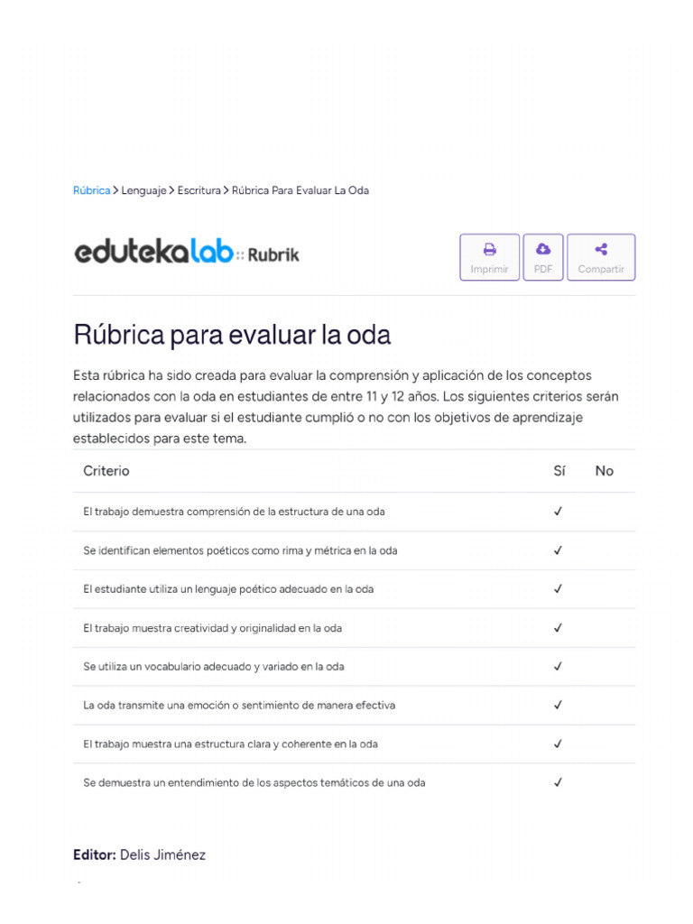 Rúbrica para Evaluar La Oda | PDF