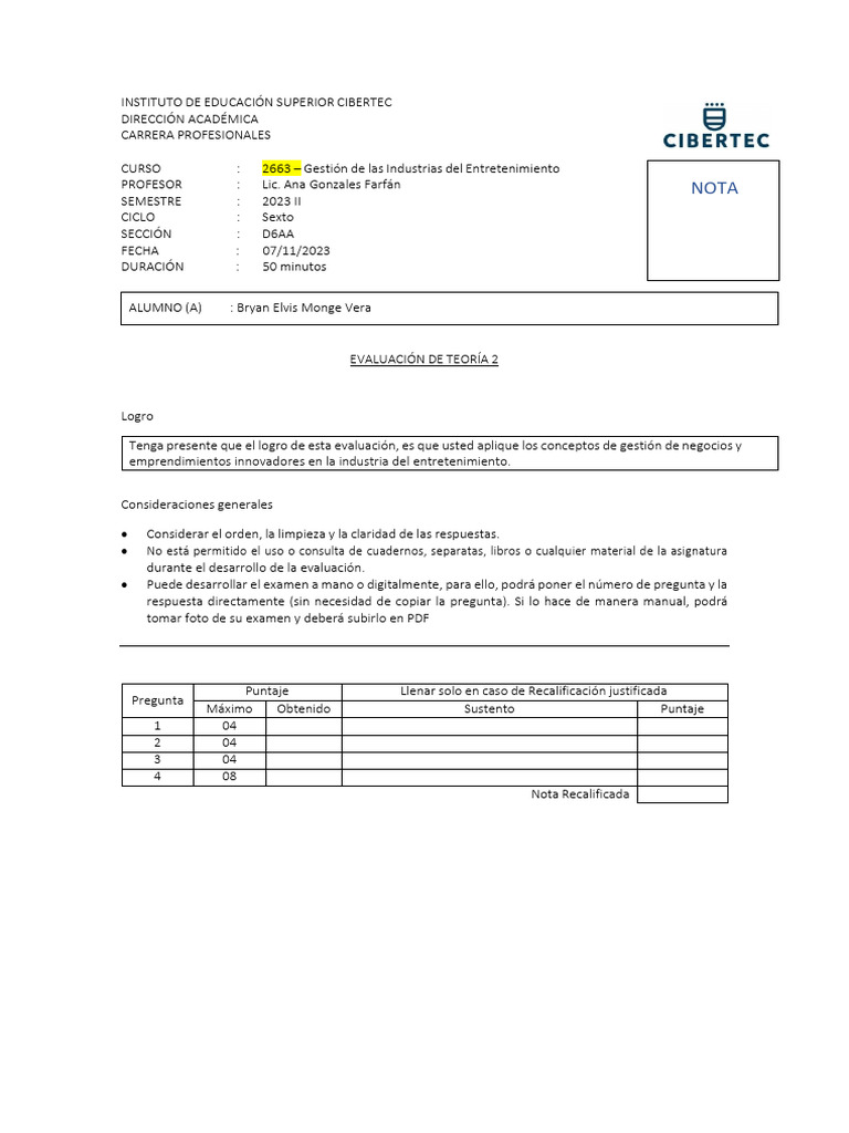 GESTIÓN DE LAS INDUSTRIAS DEL ENTRETENIMIENTO - D6AA - 00 - T2 - Bryan ...