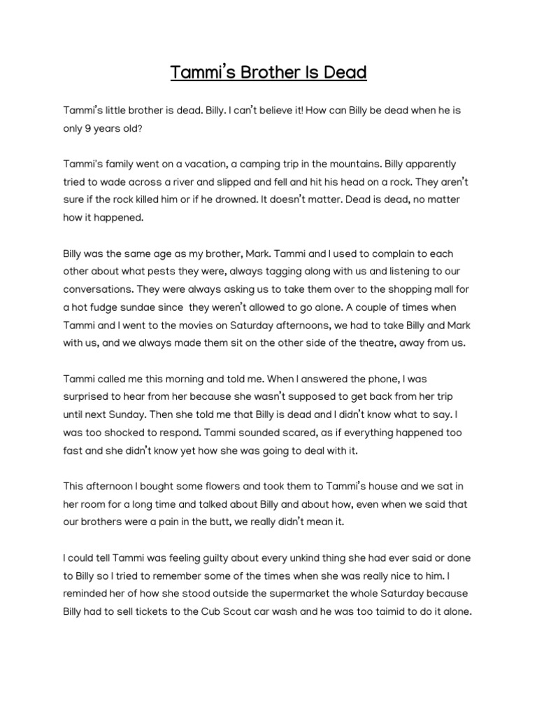 Tammi's Grief Over Brother's Death | PDF | Mystery, Thriller & Crime ...