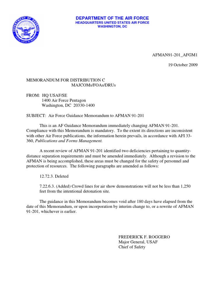 AFMAN 91-201 Guidance Update | PDF | Firefighting | United States Air Force