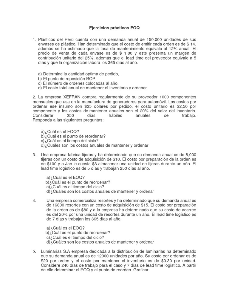 Ejercicios Eoq Ejercicios 1 | PDF | Economias | Producción y fabricación