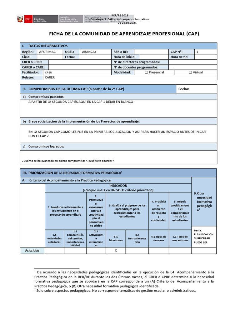 Ficha CAP - 26.04.2024 | PDF | Evaluación | Aprendizaje