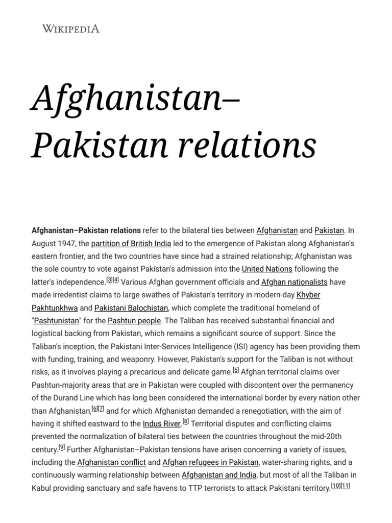 Afghanistan-Pakistan Relations Overview | PDF | Afghanistan–Pakistan ...