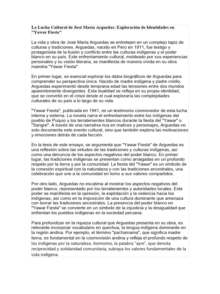 La Lucha Cultural de José María Arguedas | PDF | Historia