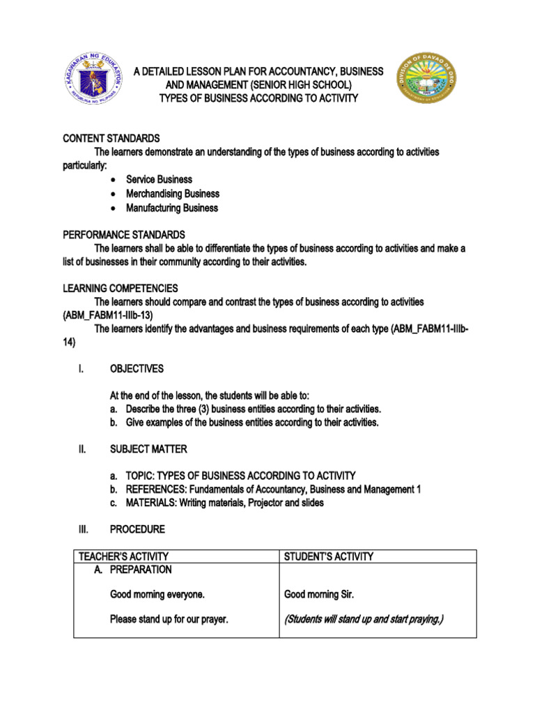 Detailed Lesson Plan in ABM | PDF | Business | Learning