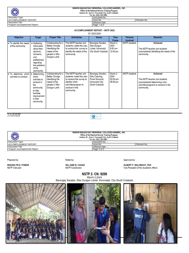 March 2 Accomplishment Report NSTP 2 Beautification | PDF | Human ...