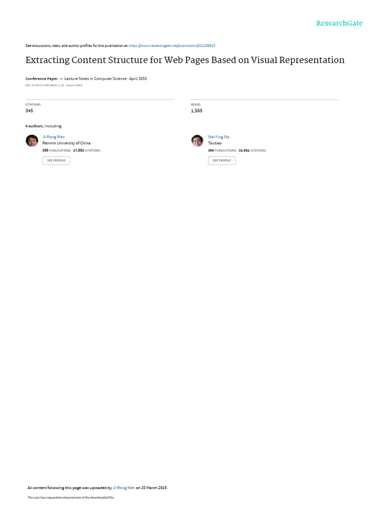 Extracting Content Structure For Web Pages Based o | PDF | World Wide Web | Internet & Web
