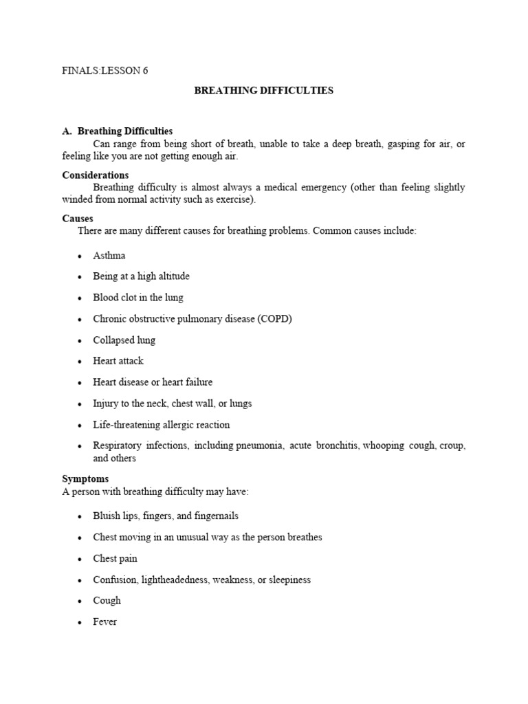Breathing Difficulties Notes | PDF | Heart | Respiratory Diseases