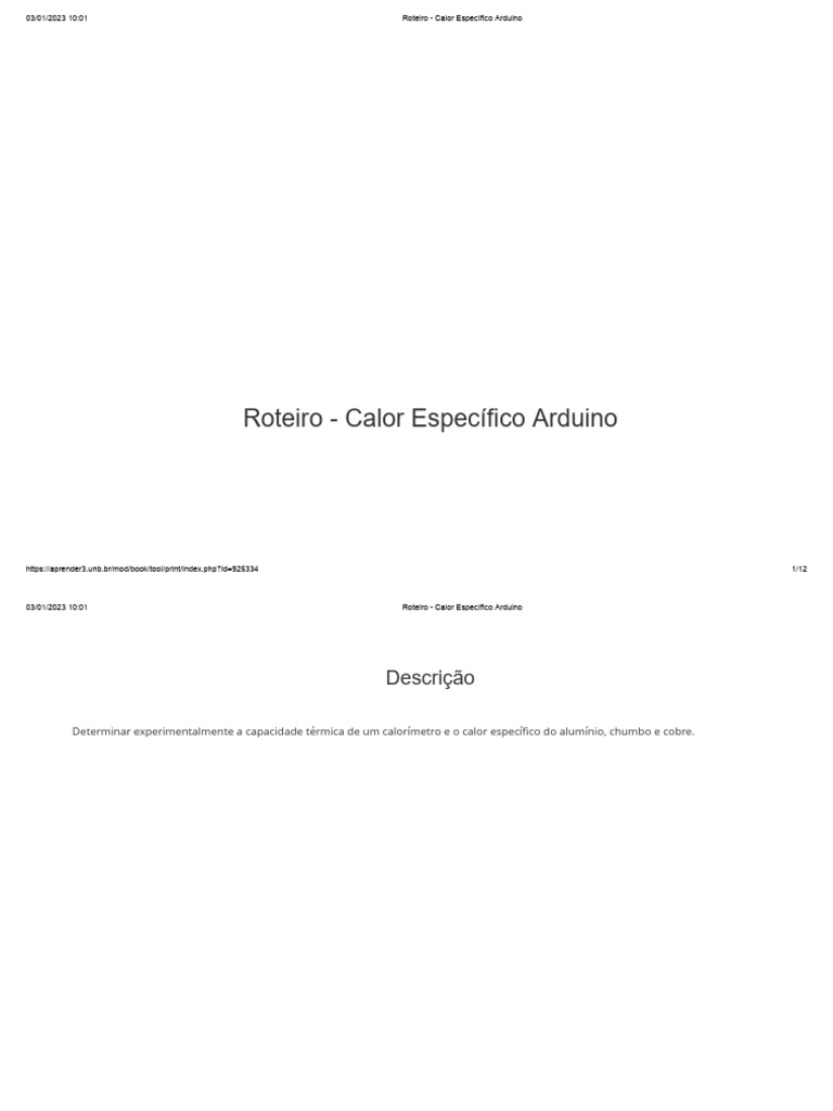 Experimento de Calorimetria Arduino | PDF | Temperatura | Calor