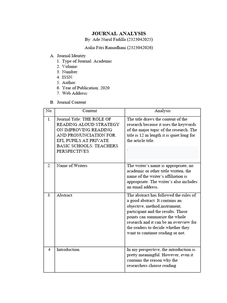 Journal Analysis Mia-2 | PDF | Reading Comprehension | Science
