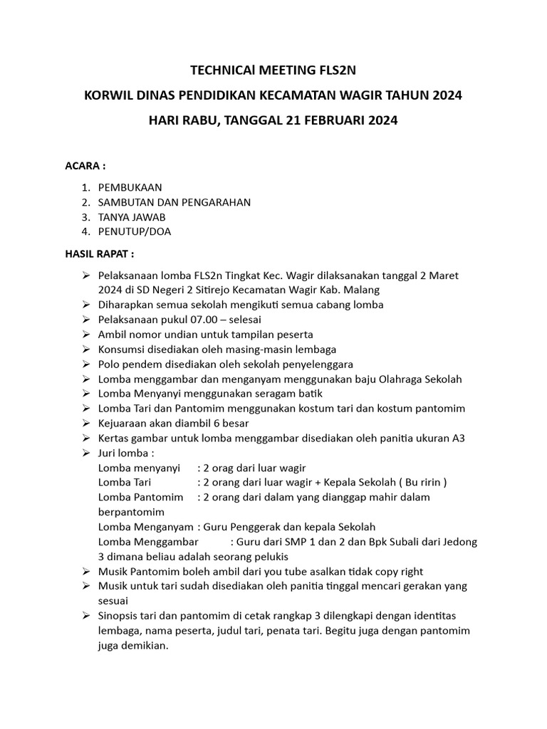 HASIL RAPAT TECHNICAl MEETING FLS2N | PDF