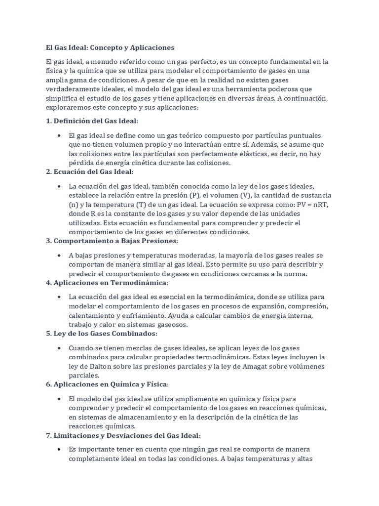 Gas Ideal: Definición y Aplicaciones | PDF | Gases | Temperatura