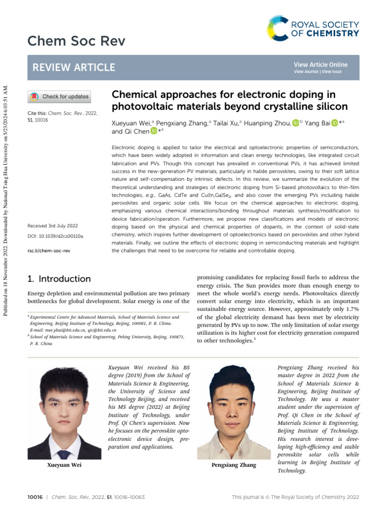 Advances in Electronic Doping for PVs | PDF | Doping (Semiconductor ...