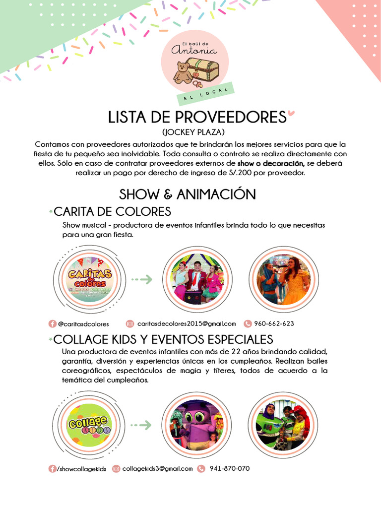 Lista de Proveedores - EBDA El Local - JP | PDF | Cumpleaños
