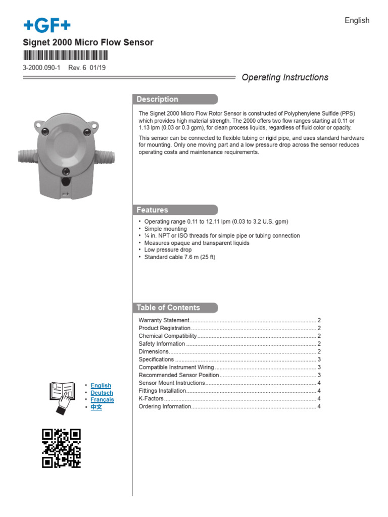 GF Signet 2000 Microflow Sensor Instruction-Manuals | PDF | Pipe (Fluid ...