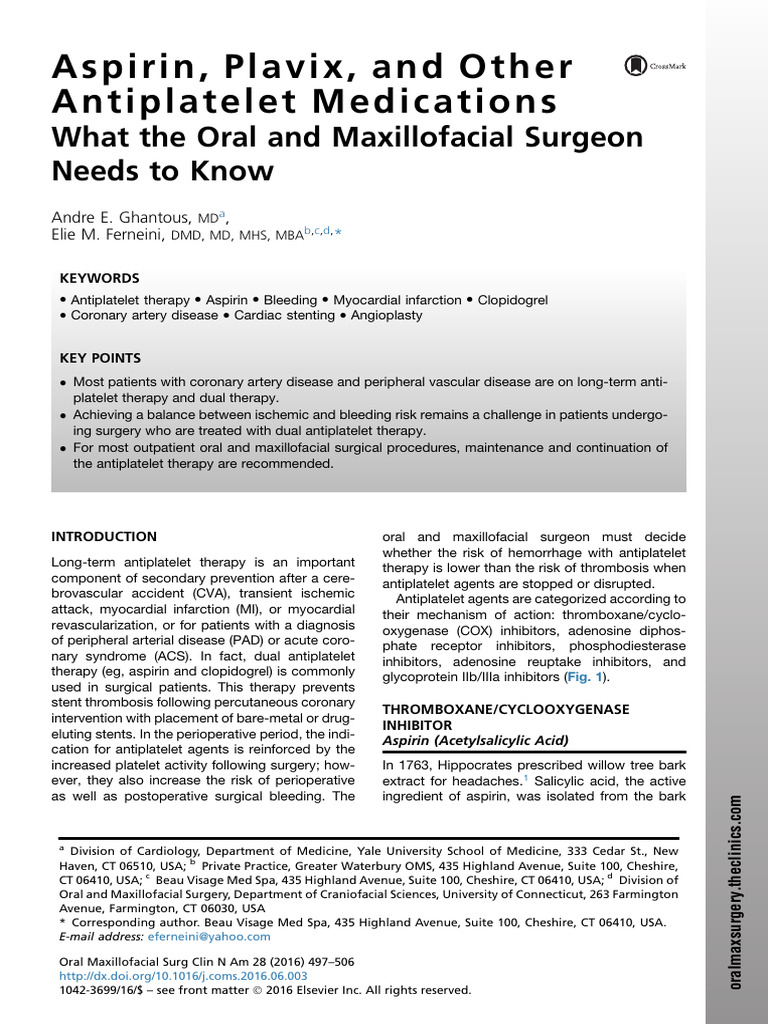 Aspirin Plavix and Other Antiplatelet Medicat - 2016 - Oral and Maxillofacial | PDF ...