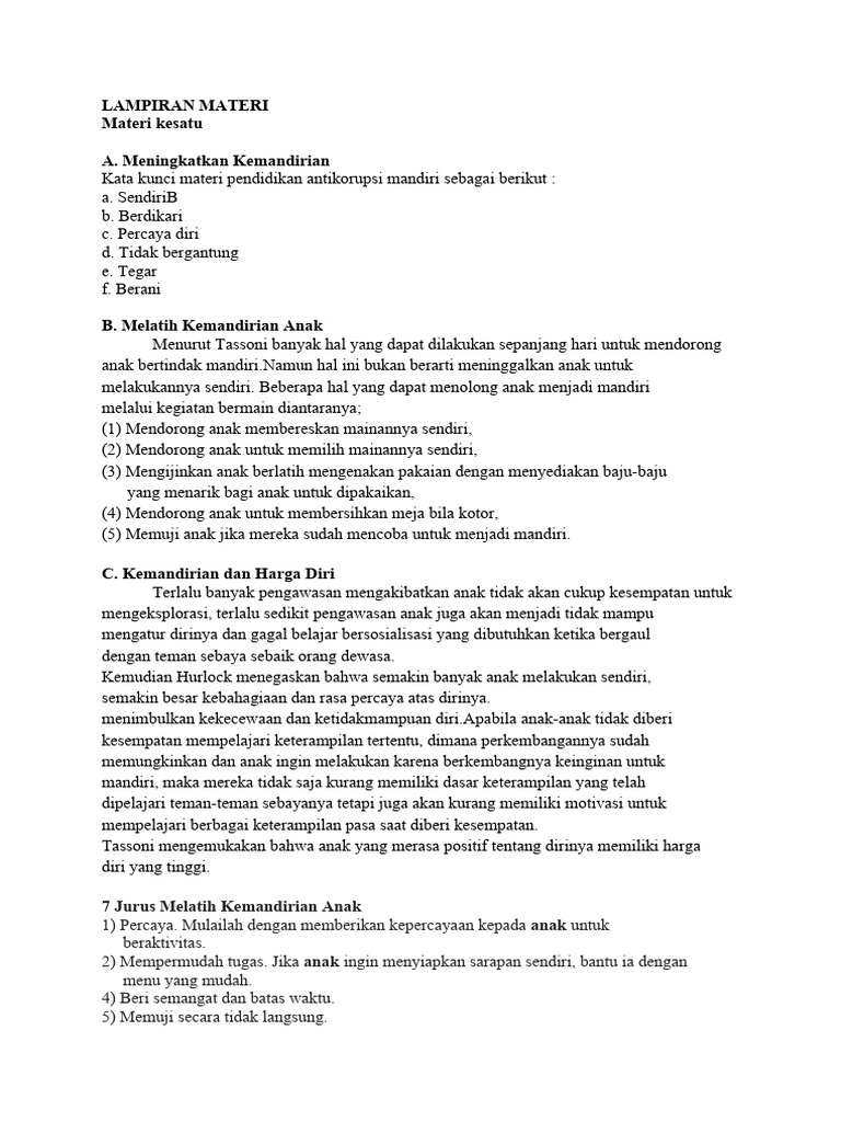 LAMPIRAN MATERI Pak Mandiri | PDF | Pengembangan Diri