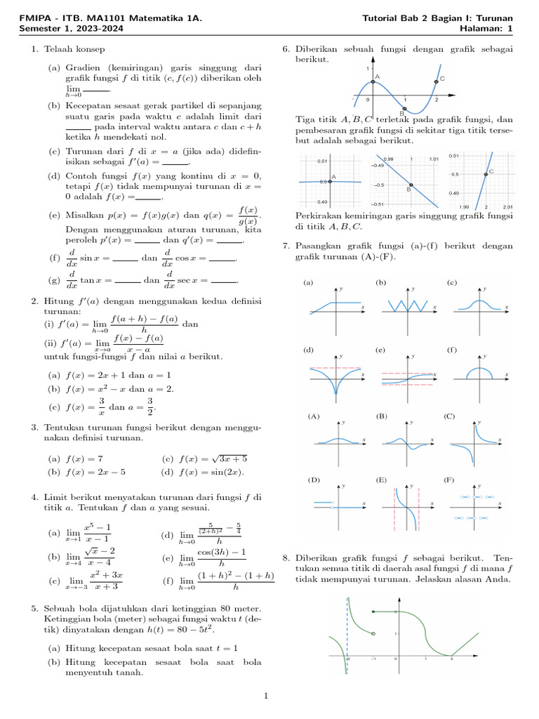 Tutorial MA1101 Bab 2 Bagian 1 2023-2024 | PDF