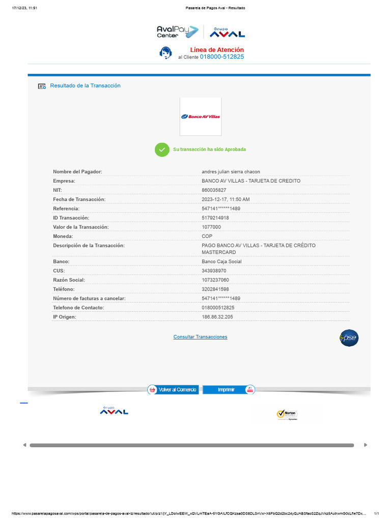 Pasarela de Pagos Aval Sofa - Resultado | PDF | Business | Servicios (economía)