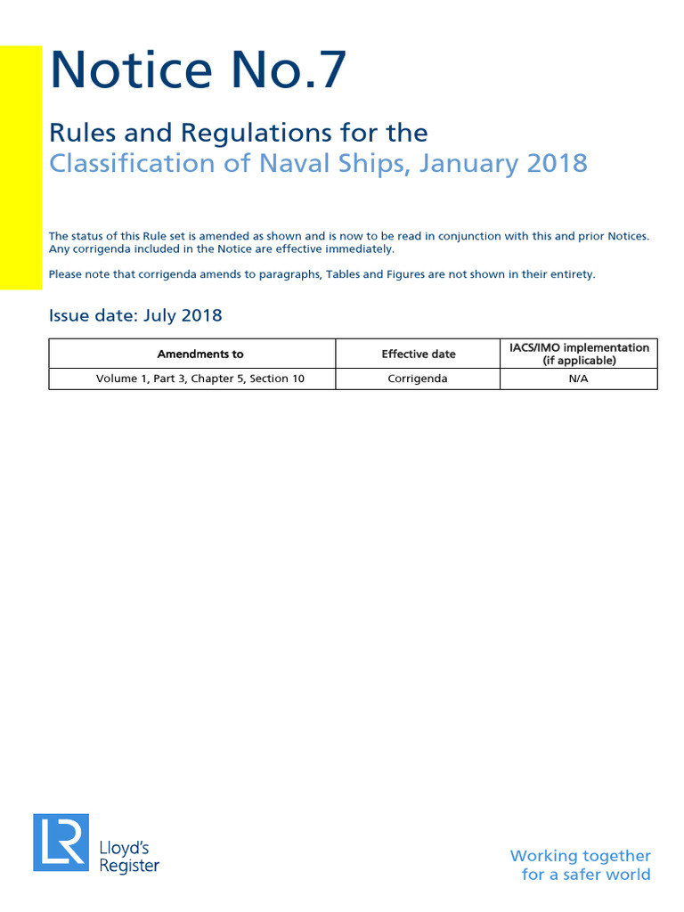Notice No.7 Rules and Regulations For The Classification of Naval Ships ...