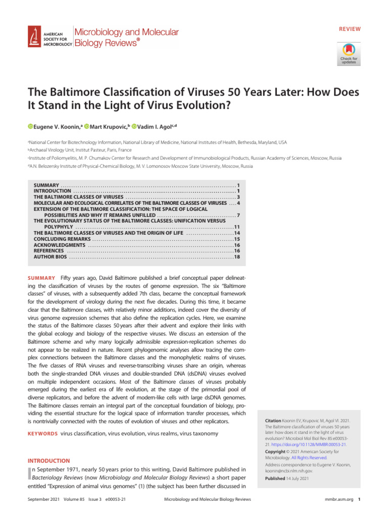 2021 The Baltimore Classification of Viruses 50 Years Later | PDF ...