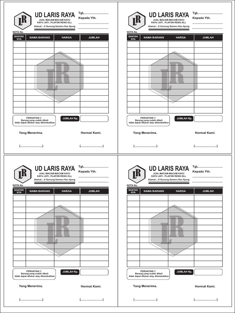 Design Nota Kayu Paking | PDF