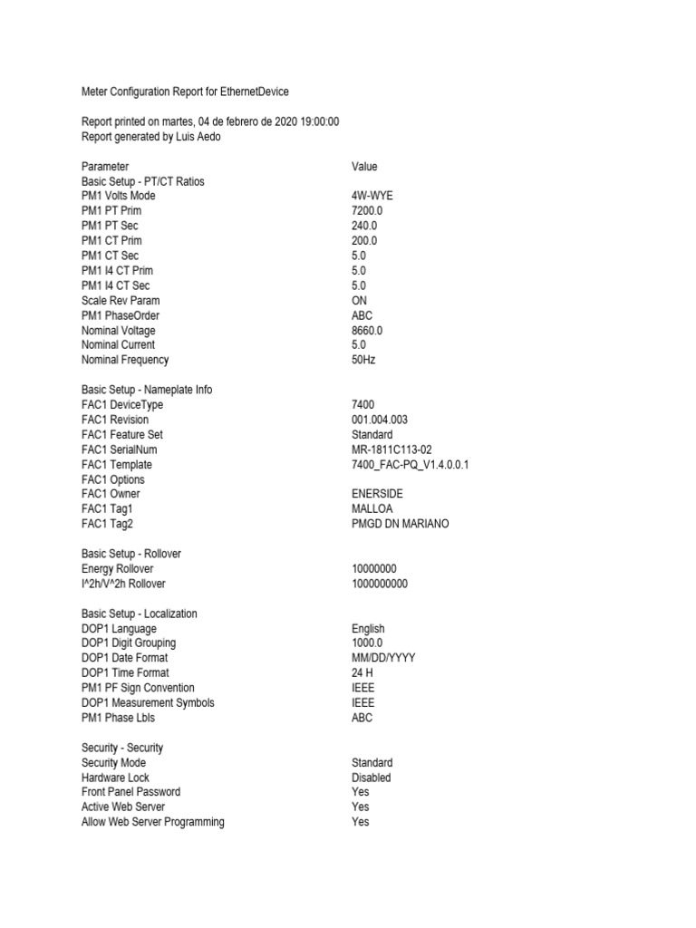 Ethernet Device Meter Configuration Report | PDF | Ip Address | I Pv6