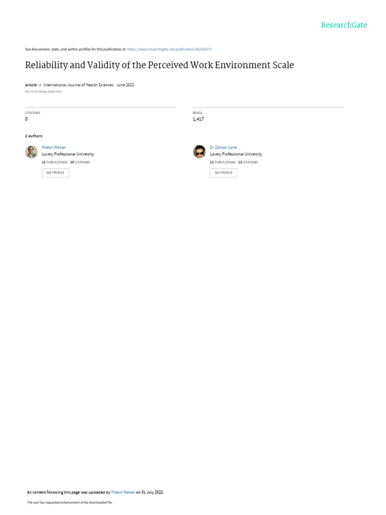 Reliabilityand Validity PWE | PDF | Job Satisfaction | Employment