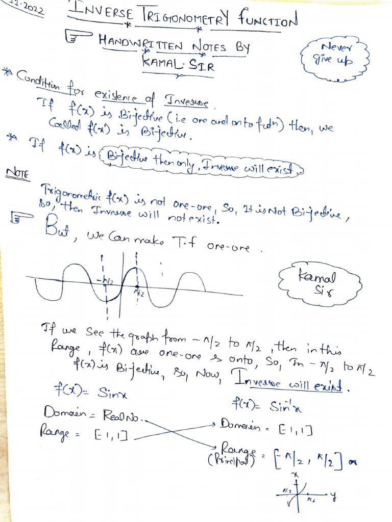 Handwritten Notes of Inverse Trigonometry Function Bby Kamal Sir ...