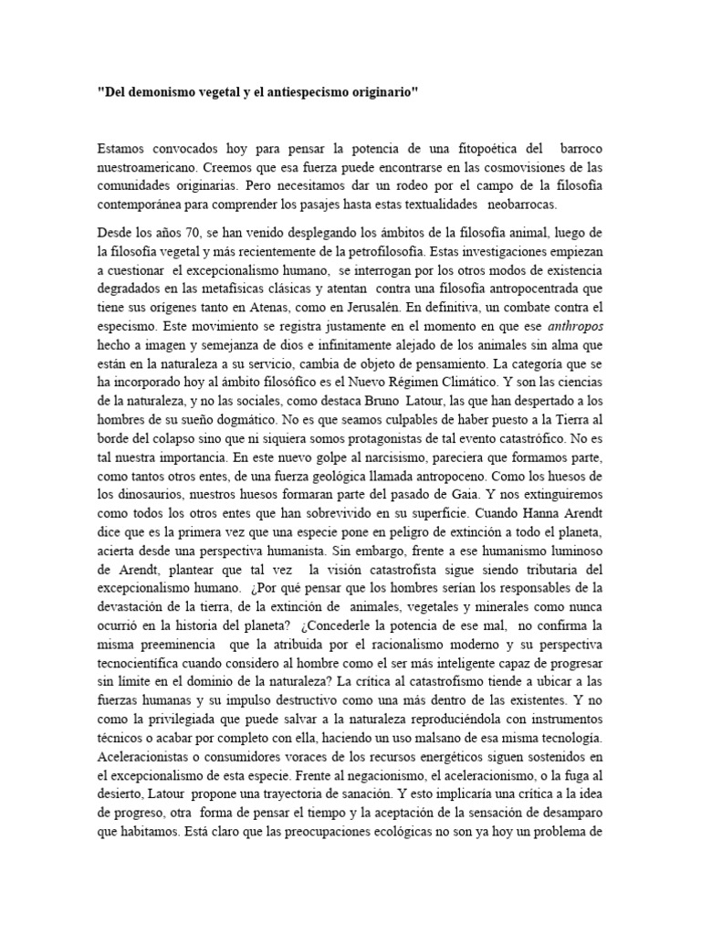 Del Demonismo Vegetal y El Antiespecismo Originario16 10 | PDF ...