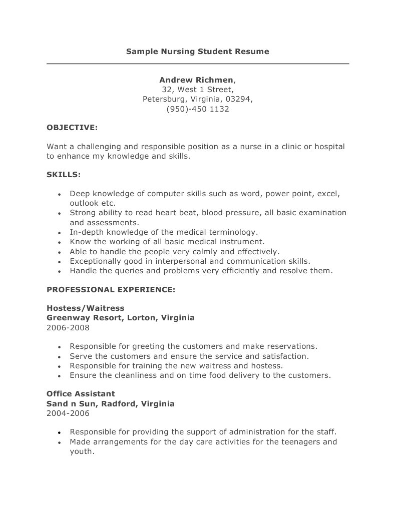 Sample Nursing Student Resume | PDF