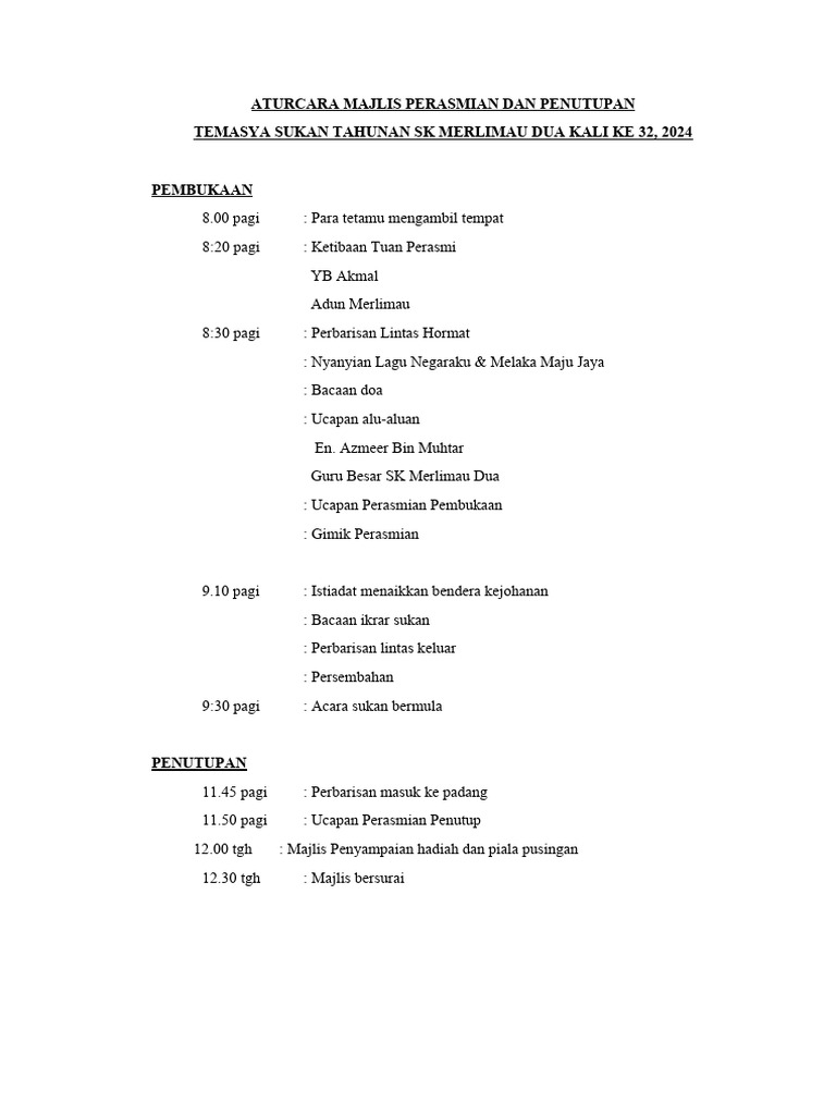 Aturcara Majlis Perasmian Dan Penutupan | PDF
