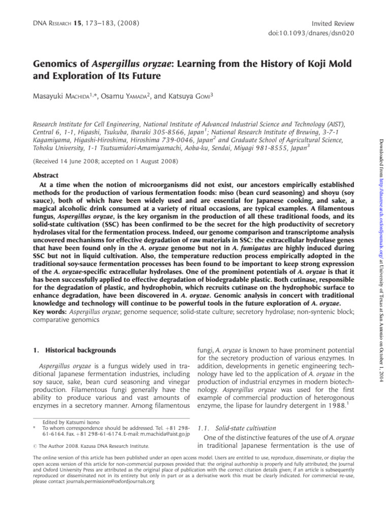 Genomics of Aspergillus Oryzae - Learning From The History of Koji Mold ...