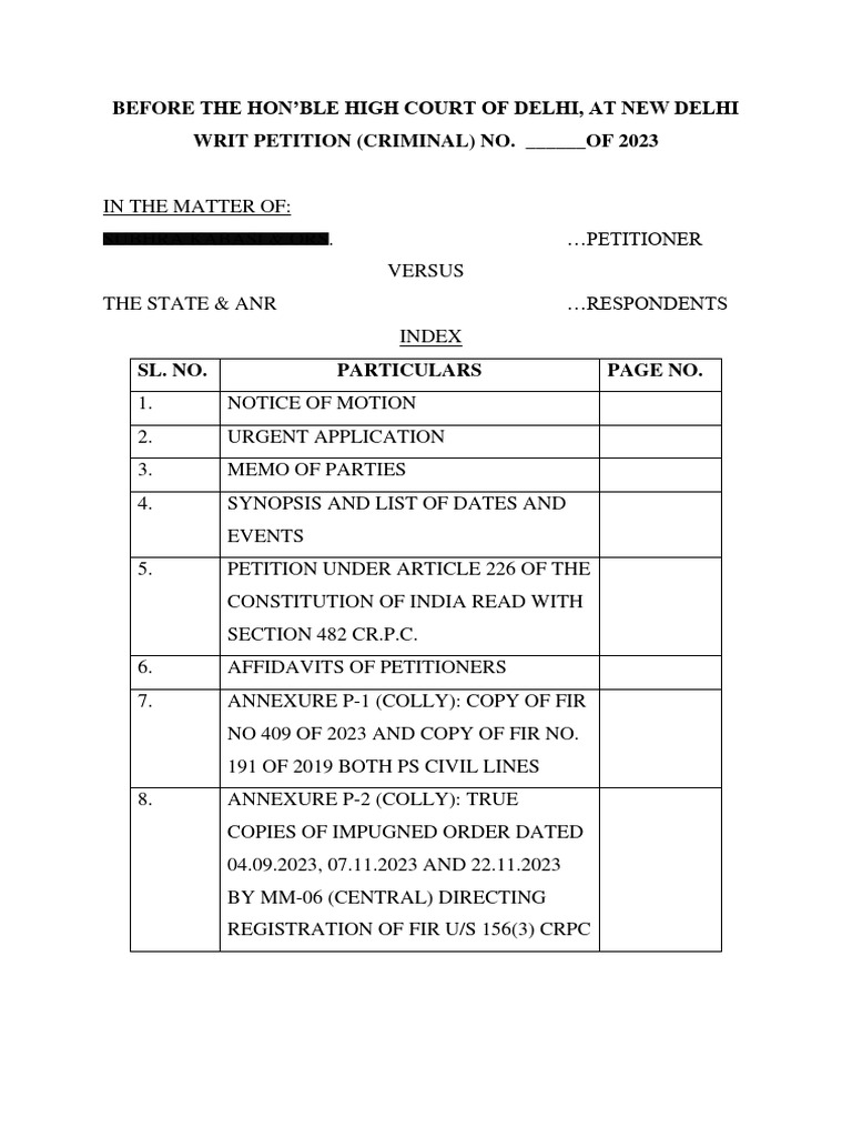 Draft of Quashing of FIR | PDF | Affidavit | Complaint