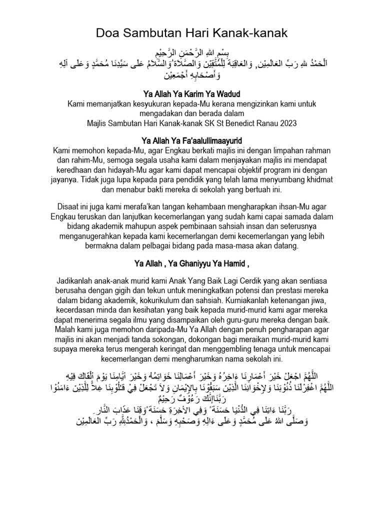 Doa untuk Sambutan Hari Kanak-kanak | PDF | Kajian Bahasa Asing
