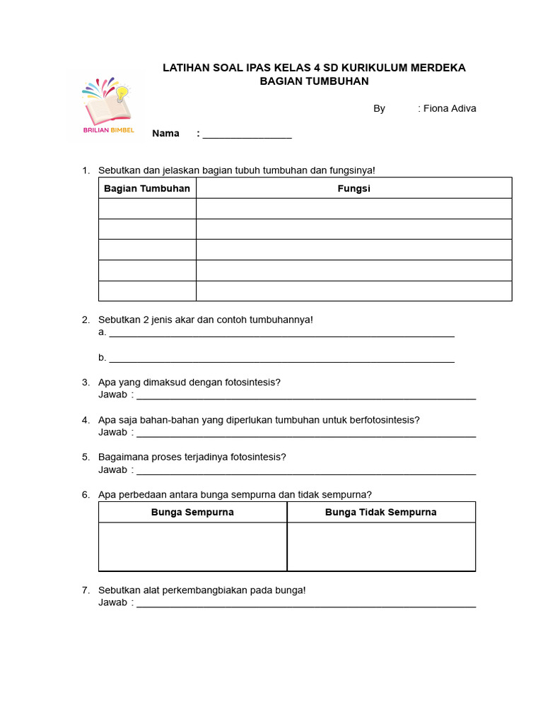 Latihan Soal Ipas Kelas 4 SD Kurikulum Merdeka | PDF | Karier & Perkembangan