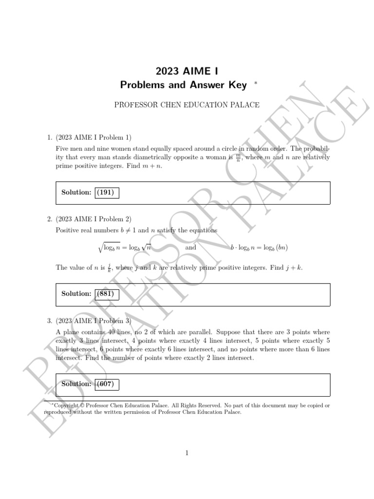 2023 Aime I | PDF | Arithmetic | Numbers