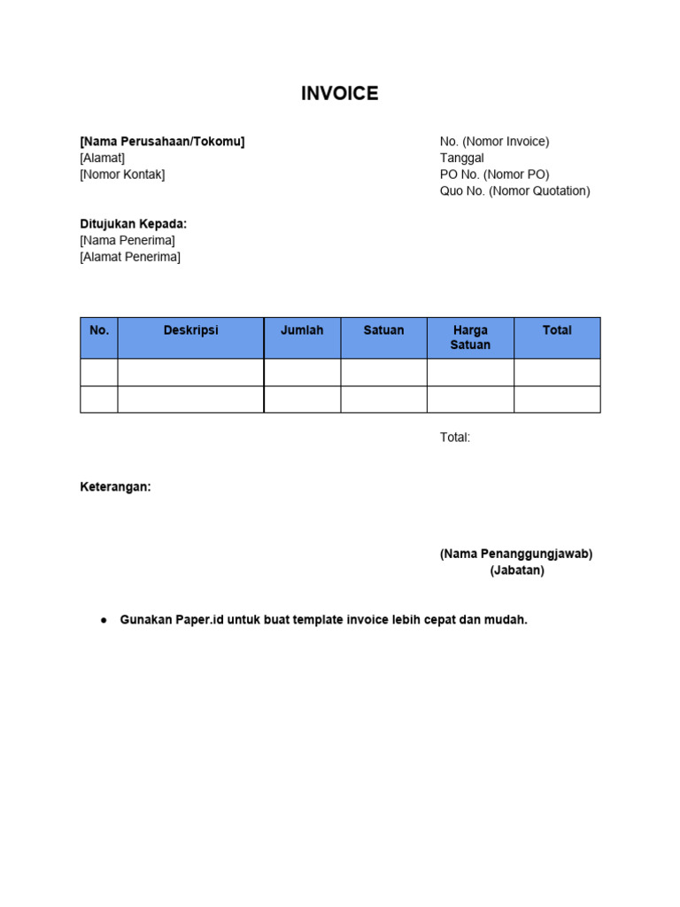 Template Invoice Paper - Id | PDF