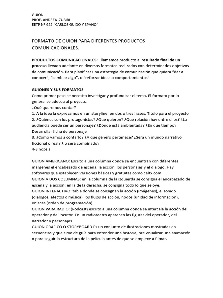 Formato de Guiones para Diferentes Productos | PDF | Cómics