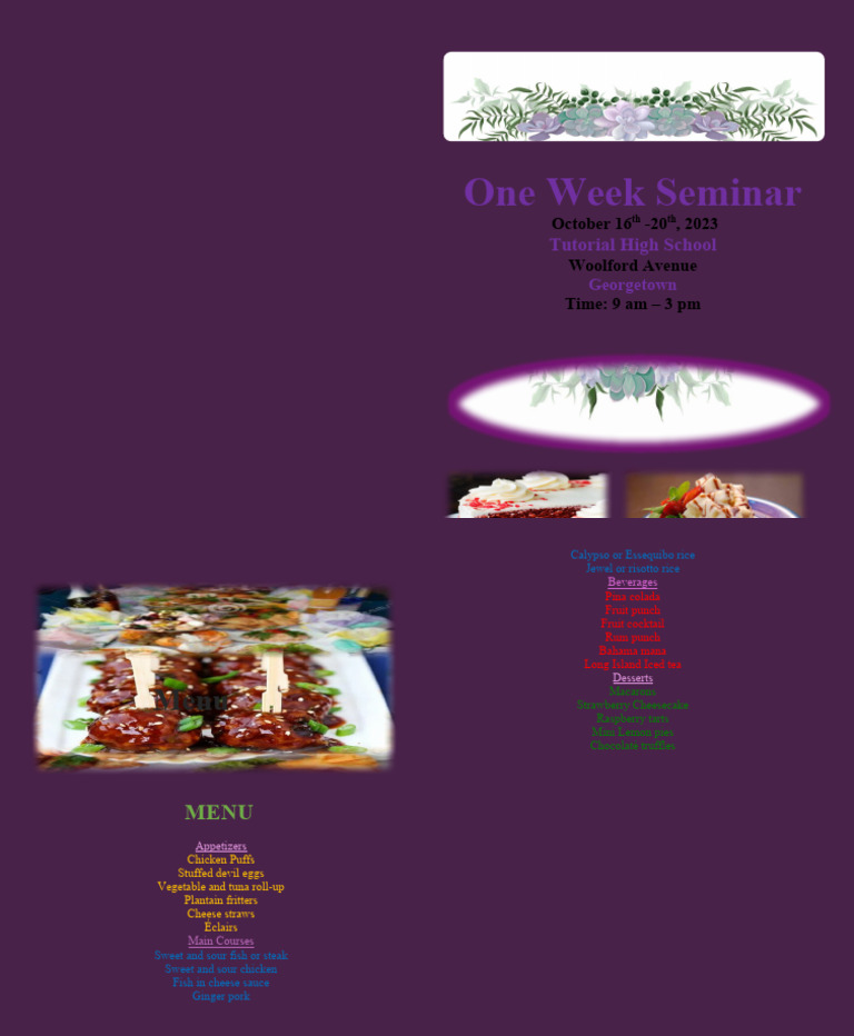 Seminar Invitation with Menu Details | PDF | Cooking, Food & Wine