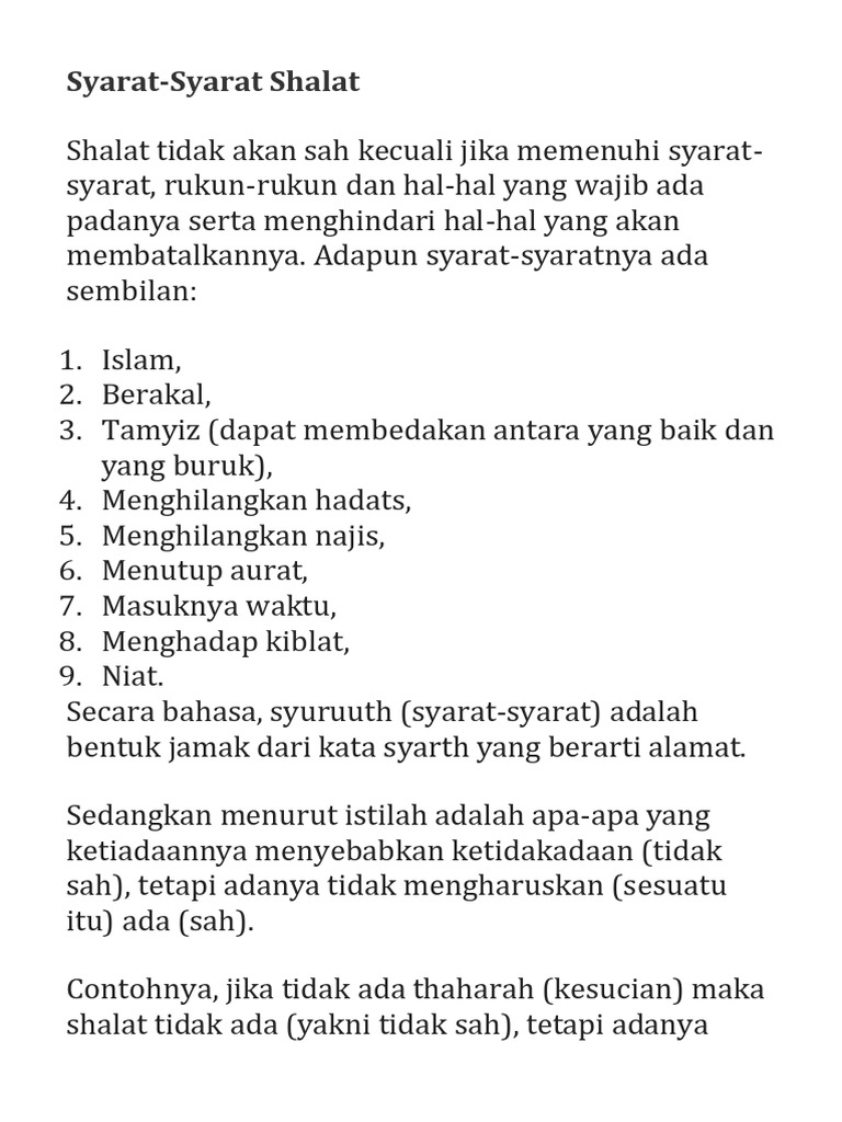 Syarat Rukun Dan Wajib Sholat | PDF