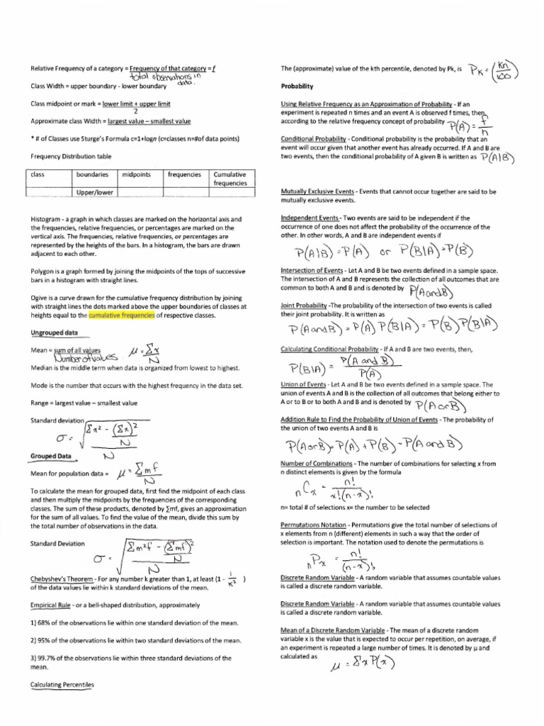 Statistics Formulas | PDF