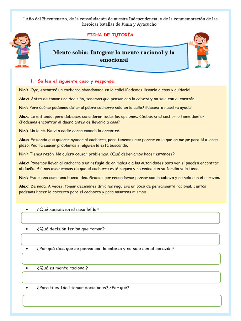 +FICHA TUTO LUN 20 MENTE SABIA RACIONAL Y EMOCIONAL | PDF | Mente