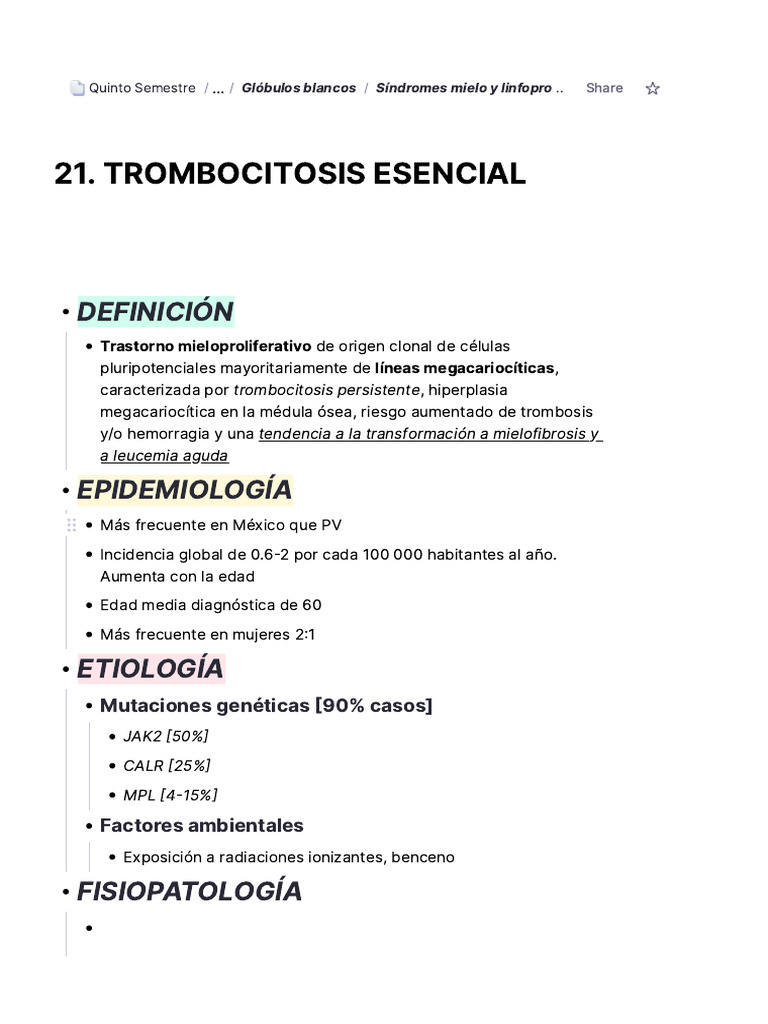 Trombocitosis Esencial: Definición y Tratamiento | PDF | Medicina ...